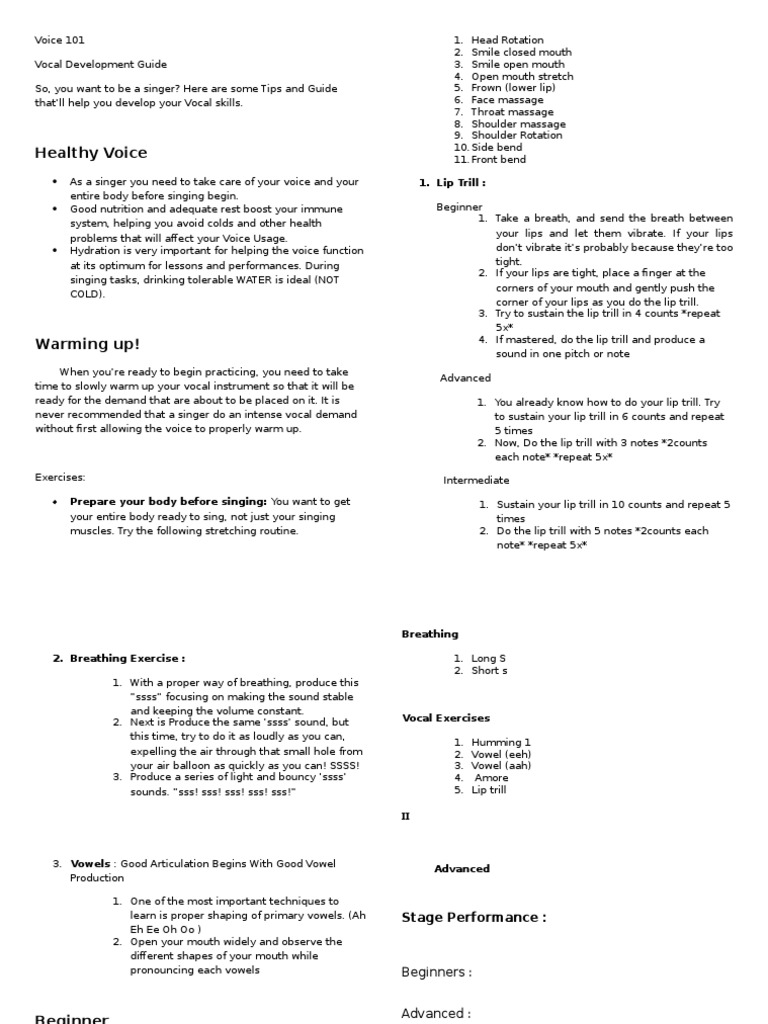 Healthy Voice: 1. Lip Trill | PDF | Singing | Wellness