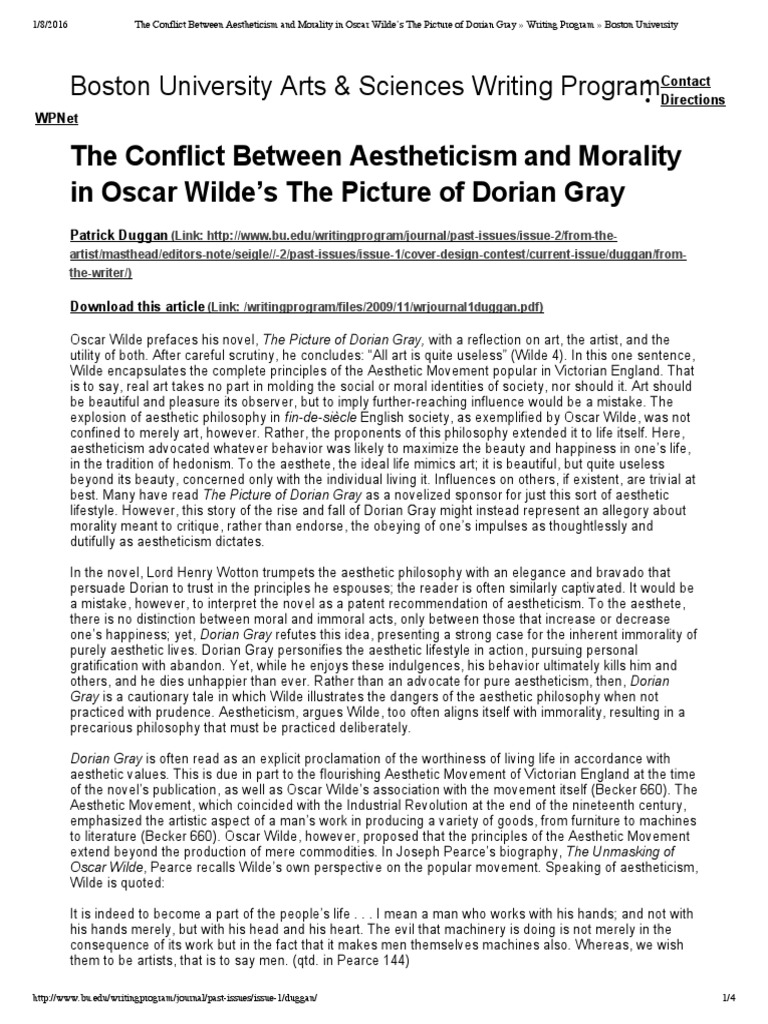 The Conflict Between Aestheticism and M... Writing Program Boston ...