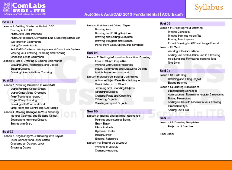 AutoCAD 2013 Fundamental ACU Exam Syllabus | PDF | Auto Cad | Portable Document Format