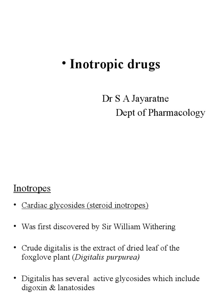 Inotropic Drugs: DR S A Jayaratne Dept of Pharmacology | Download Free ...