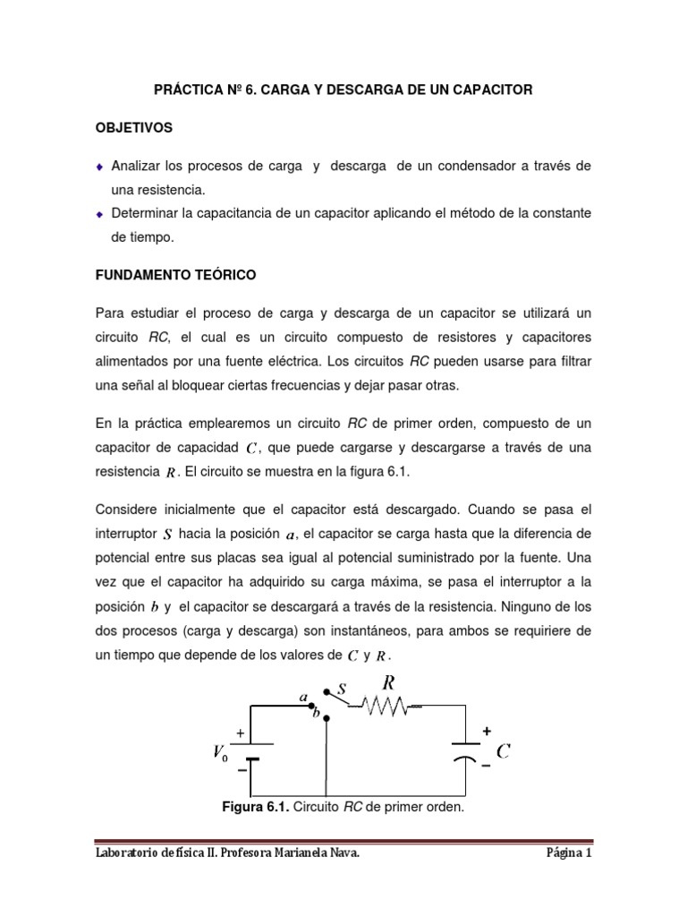 PRÁCTICA #6. Carga y Descarga de Un Condensador PDF | PDF | Condensador | Electrónica