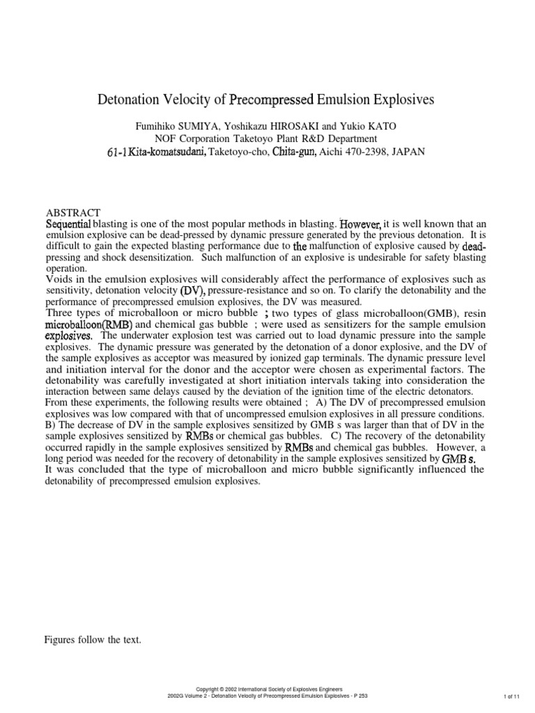 Detonation Velocity of Precompressed Emulsion Explosives | Download ...