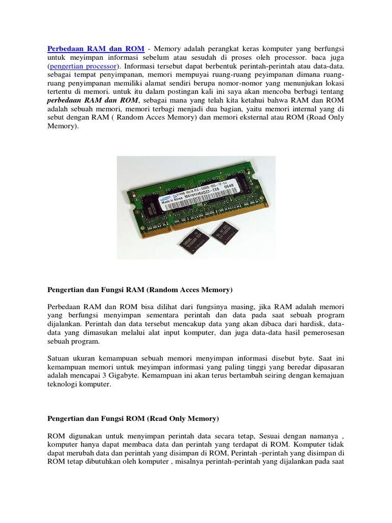 Perbedaan RAM Dan ROM | PDF