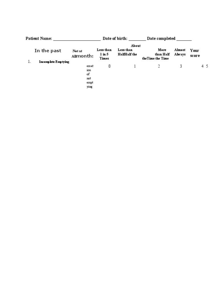 International Prostate Symptom Score (I-PSS) | PDF | Medical ...