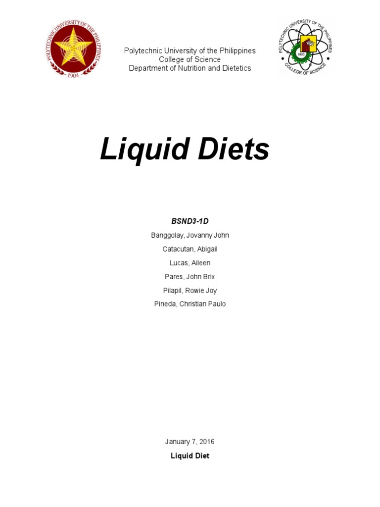 Liquid Diet Written Report | PDF | Juice | Diet & Nutrition