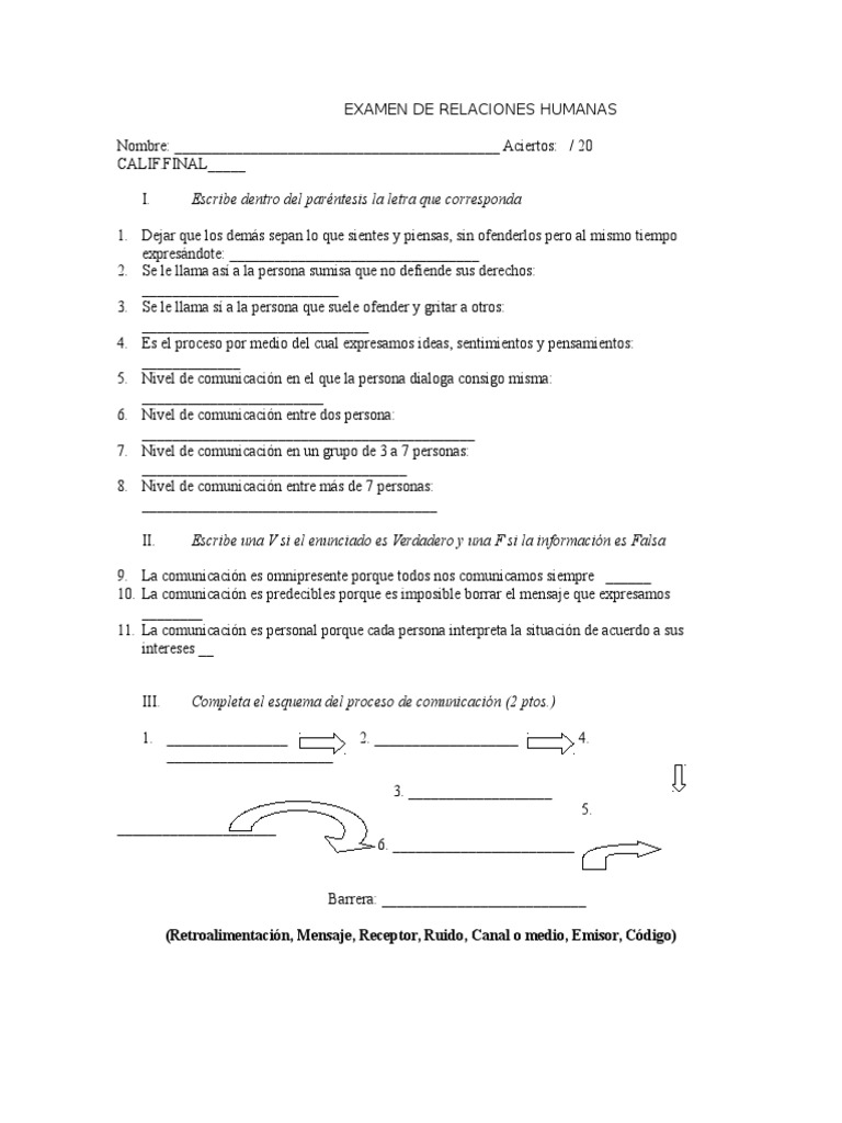 Examen de Relaciones Humanas | PDF
