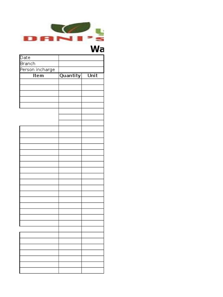 Waste Sheet: Date Branch Person Incharge | PDF