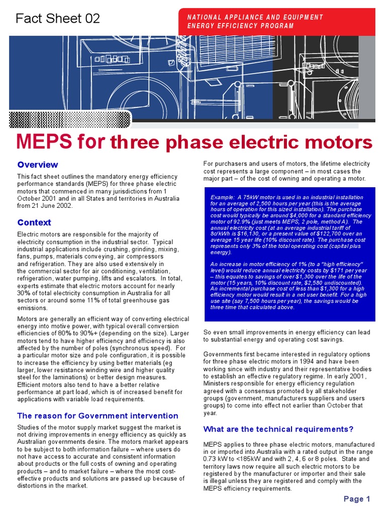 MEPS For: Three Phase Electric Motors | PDF | Engines | Efficient ...