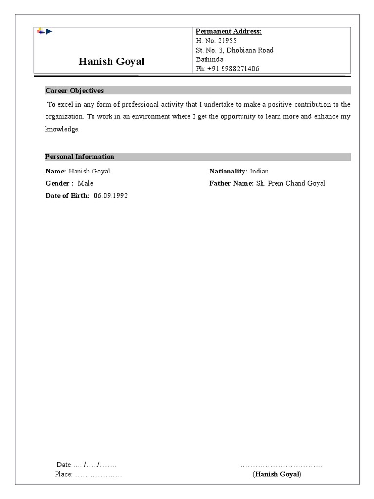 Hanish Goyal: Permanent Address | PDF | Career & Growth
