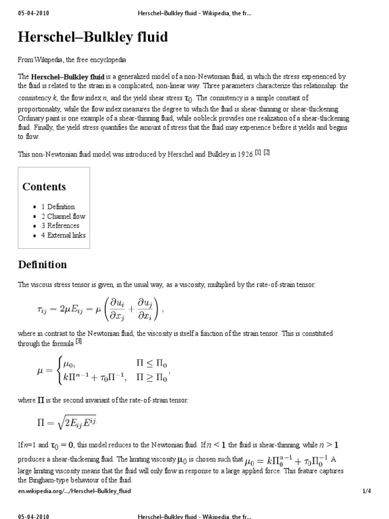Herschel-Bulkley Fluid - Wikipedia, The Free Encyclopedia | PDF | Gases ...