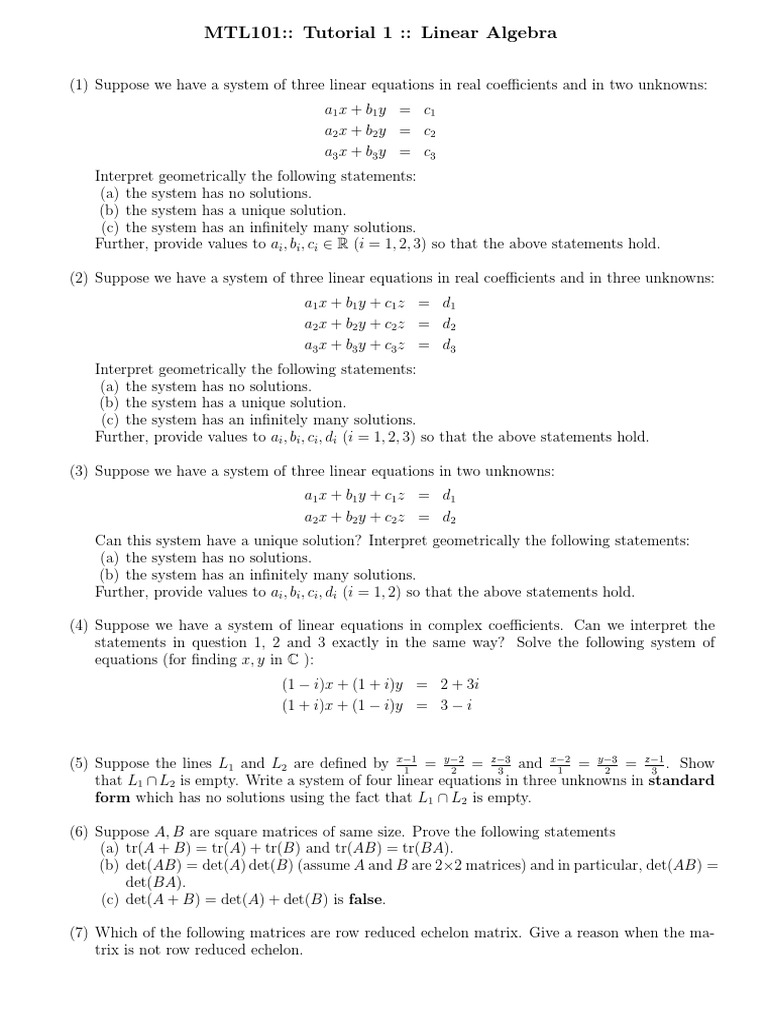 Tutorial 1 | PDF | Matrix (Mathematics) | Theoretical Physics