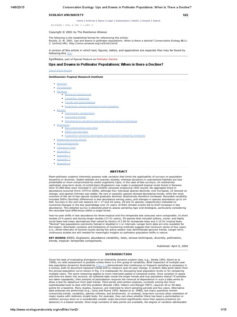 Conservation Ecology - Ups and Downs in Pollinator Populations - When ...