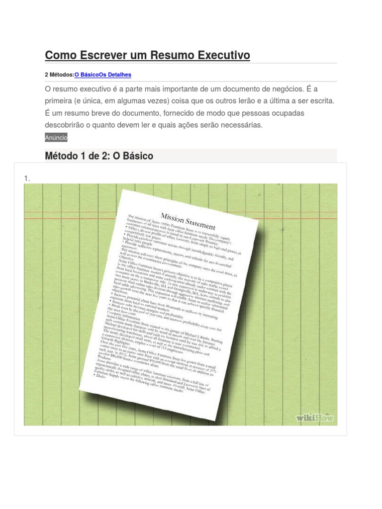 Como Escrever Um Resumo Executivo | PDF | Plano de negócios | Tráfego