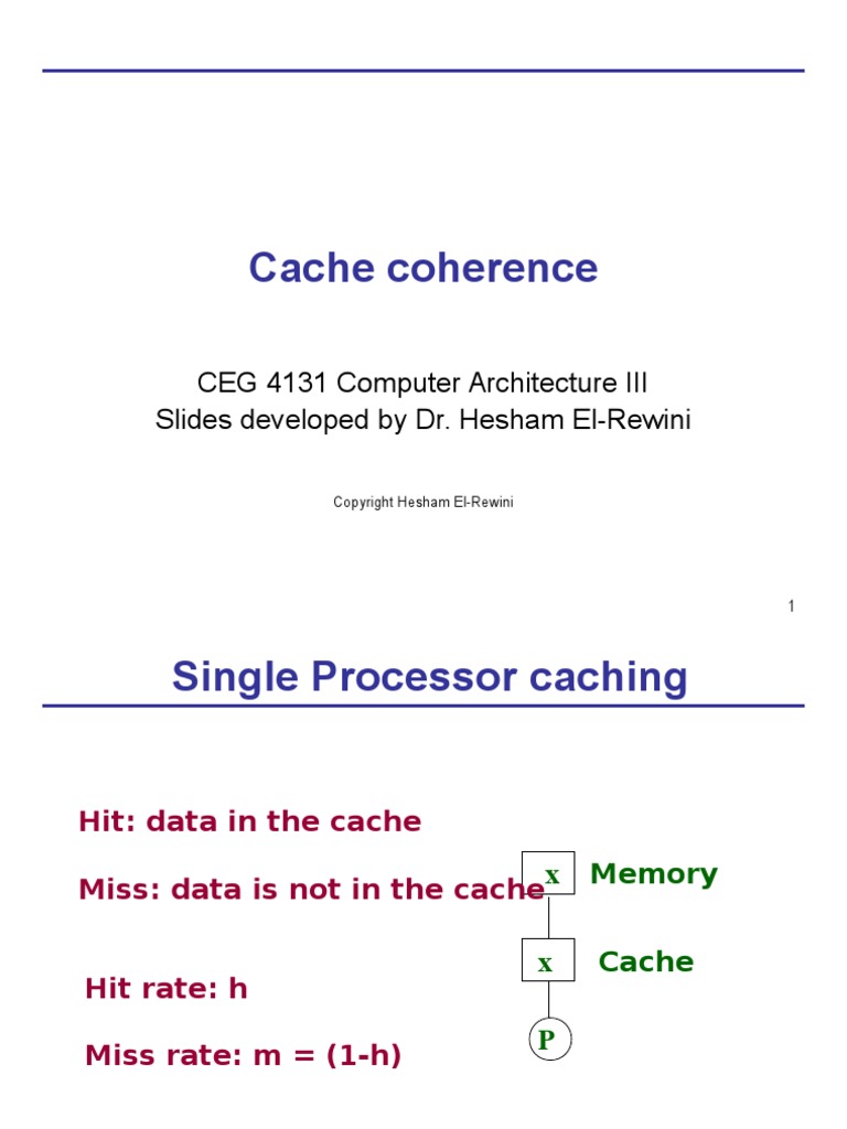 Cache Coherence: CEG 4131 Computer Architecture III Slides Developed by Dr. Hesham El-Rewini ...