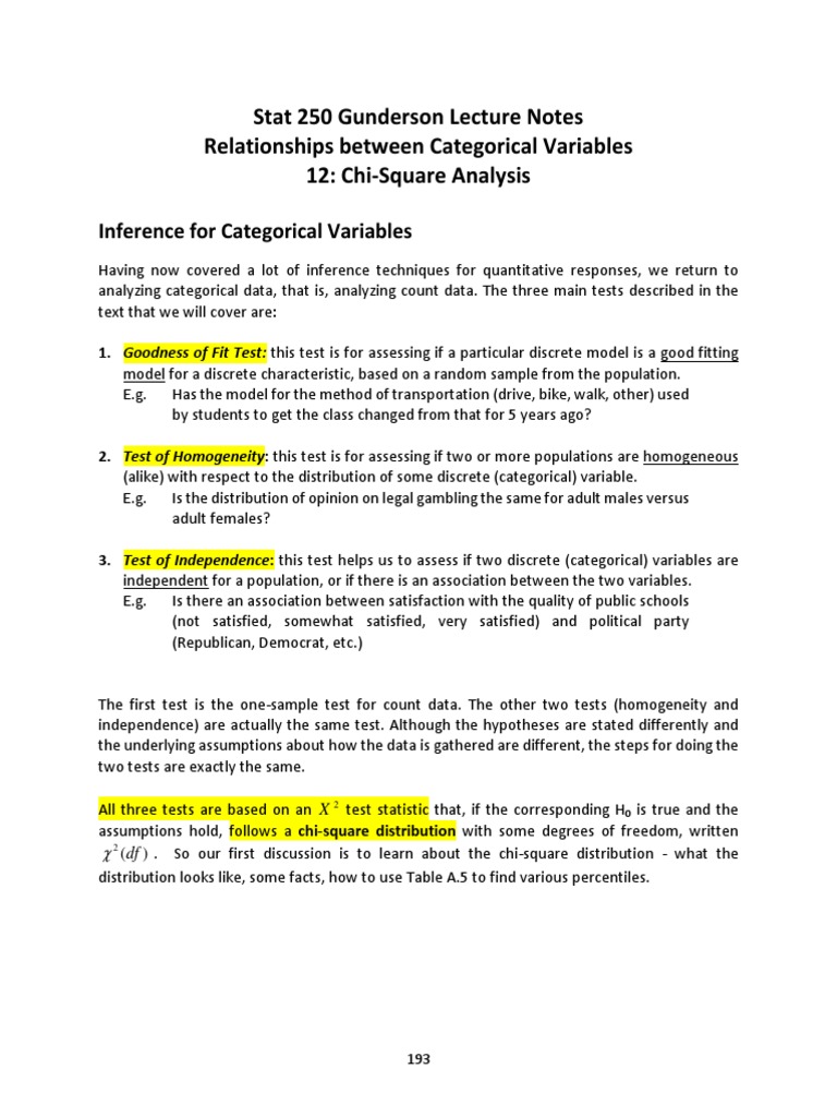 Stat 250 Gunderson Lecture Notes Relationships Between Categorical ...