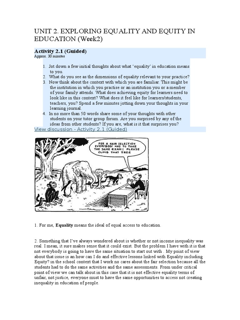 Unit 2. Exploring Equality and Equity in EDUCATION (Week2) : Activity 2 ...