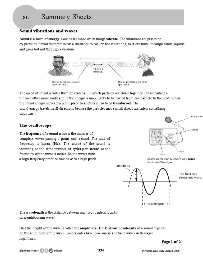 Summary Sheets: Sound Vibrations and Waves | PDF | Sound | Waves