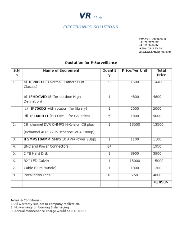 Quotation For CCTV Camera | PDF