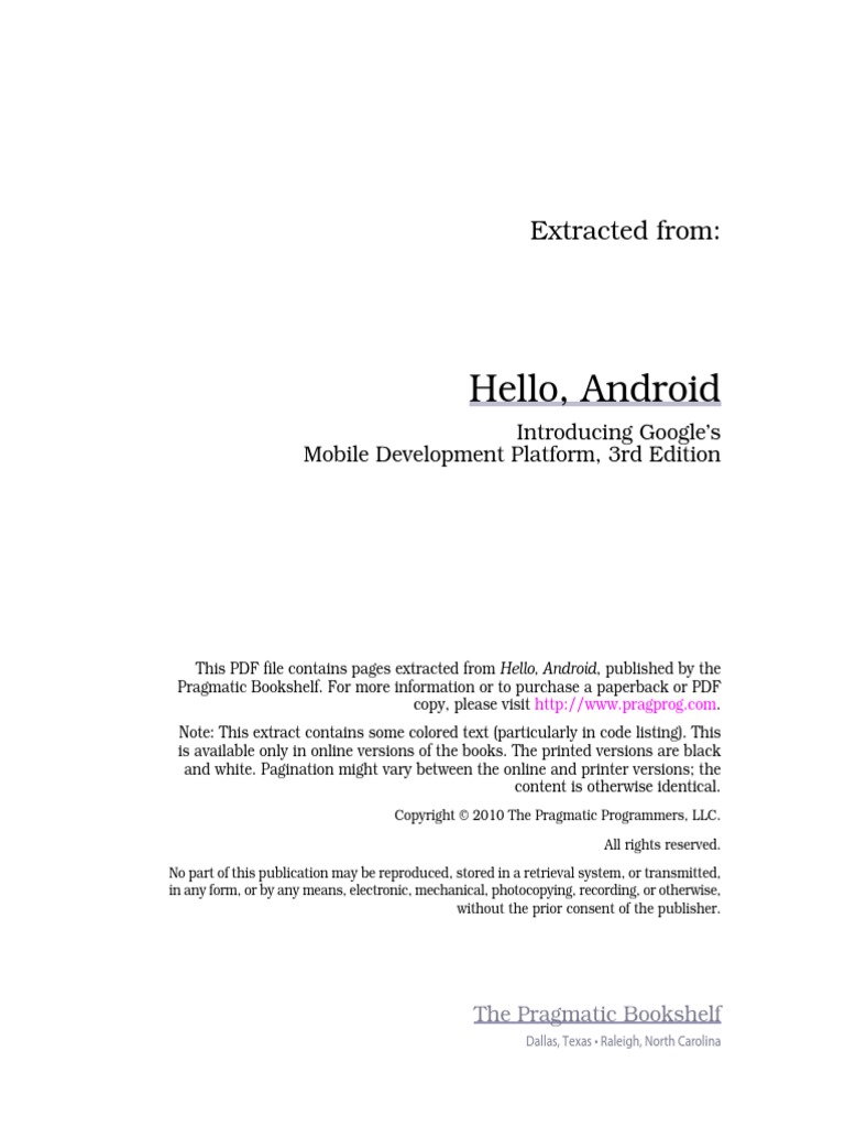 Hello, Android: Extracted From | PDF | Android (Operating System ...