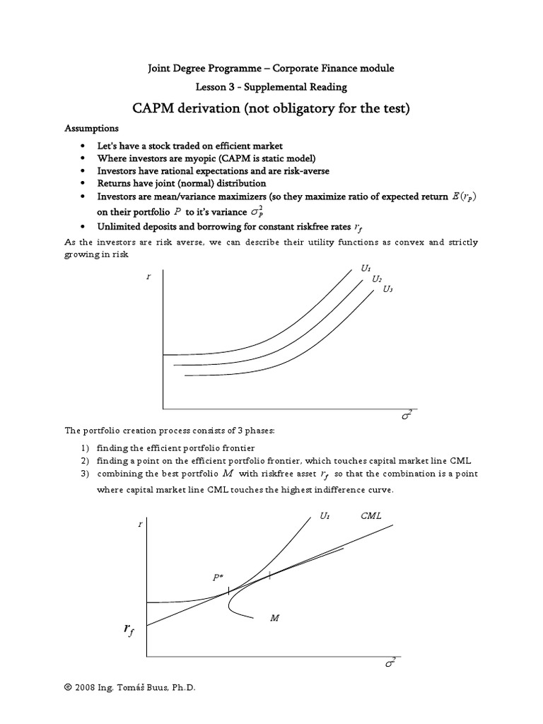 CAPM Derivation (Not Obligatory For The Test) | PDF | Capital Asset ...