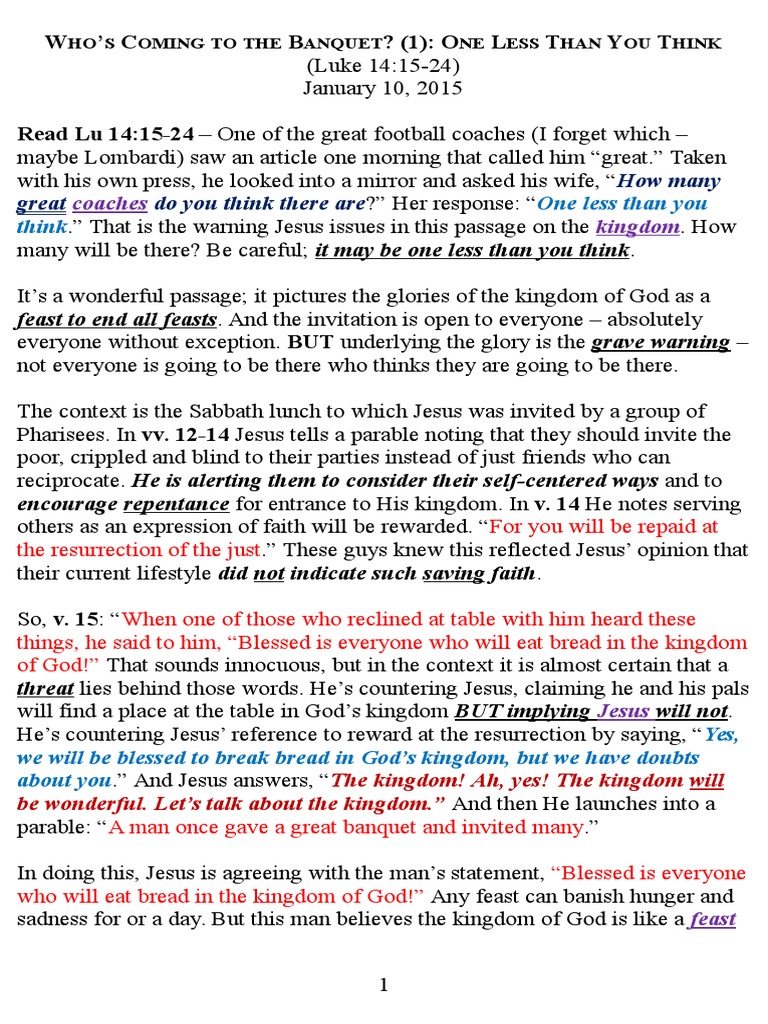 Luke 14-15-24 Who's Coming to the Banquet (1)_One Less Than You Think ...