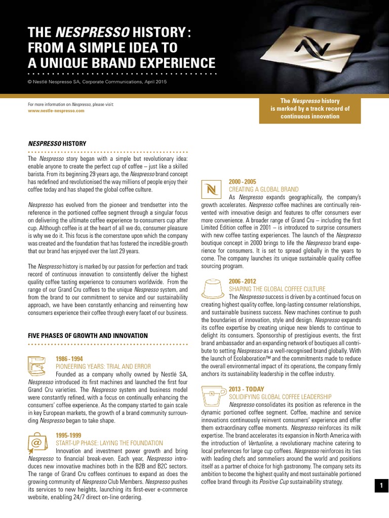 Nespresso - History Factsheet | PDF | Coffee | Business