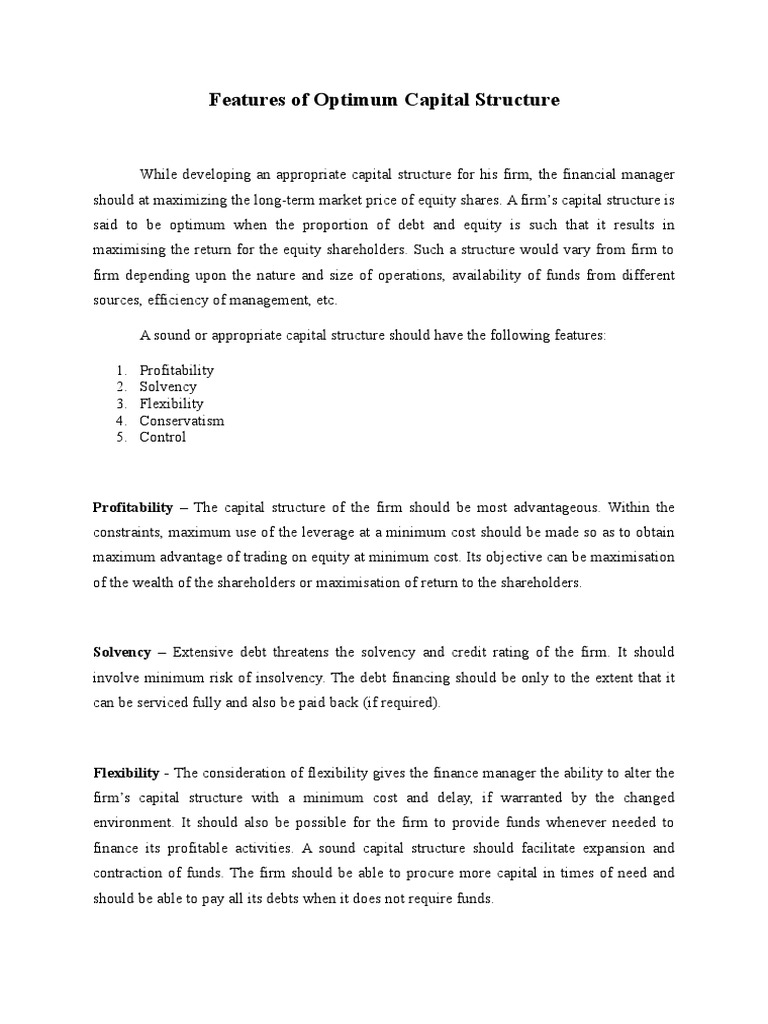 Features of Optimum Capital Structure | PDF | Capital Structure ...