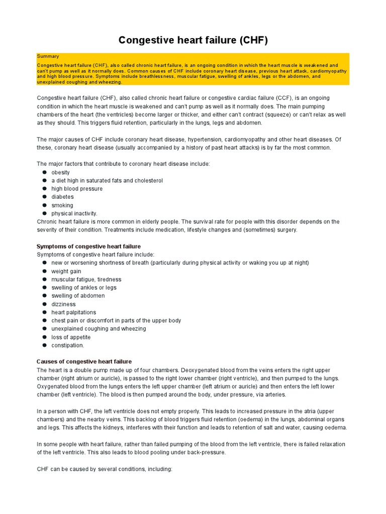Congestive heart failure (CHF).pdf | Heart Failure | Atrium (Heart)