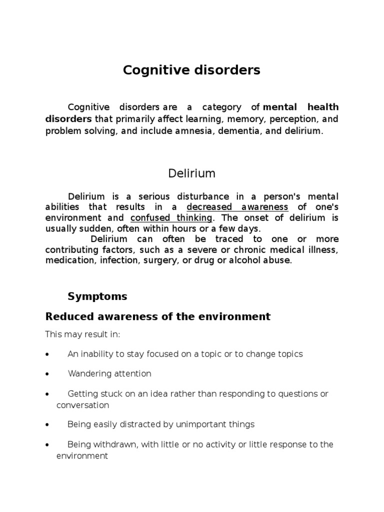 Cognitive Disorders | PDF | Amnesia | Dementia