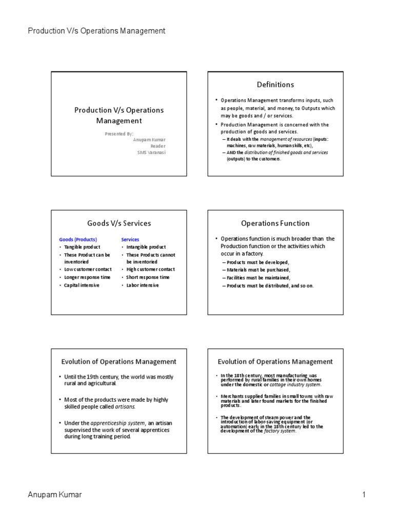 Production Vs Operations Management | PDF | Operations Management | Factory