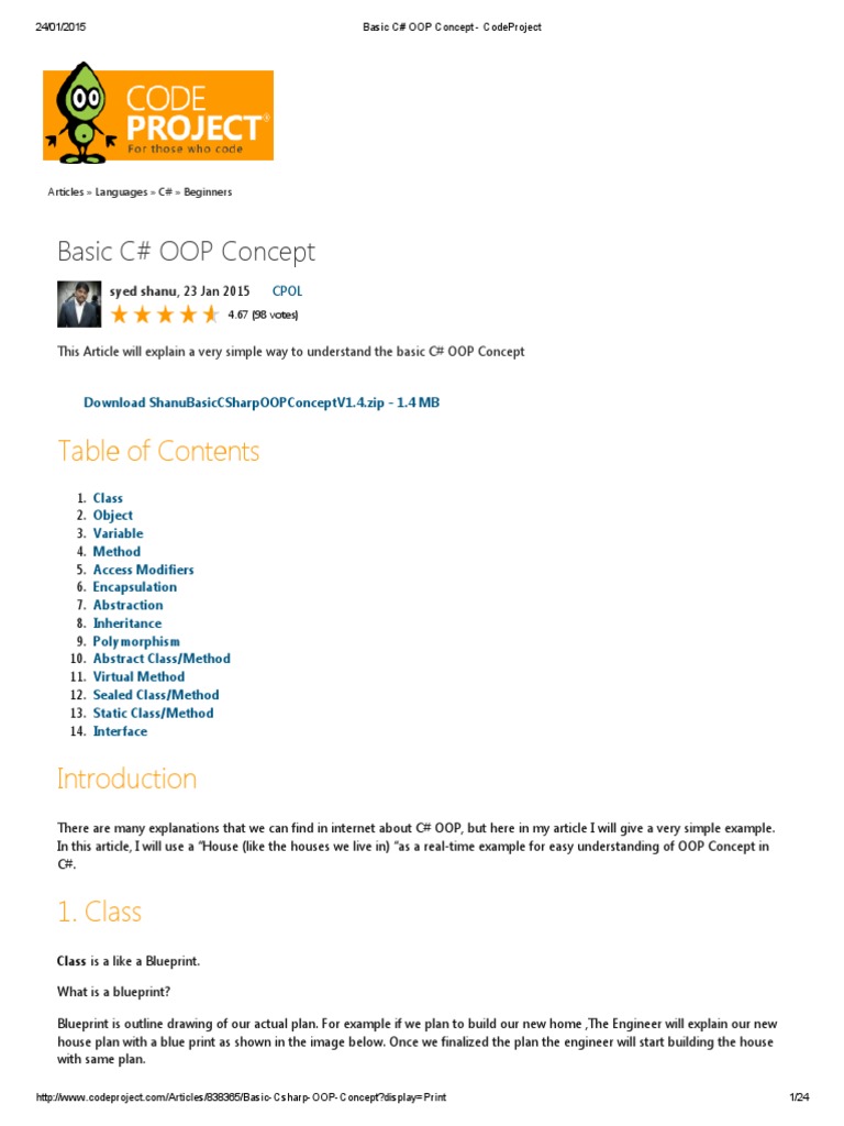 Basic C# OOP Concept - CodeProject | PDF | Method (Computer Programming) | Class (Computer ...