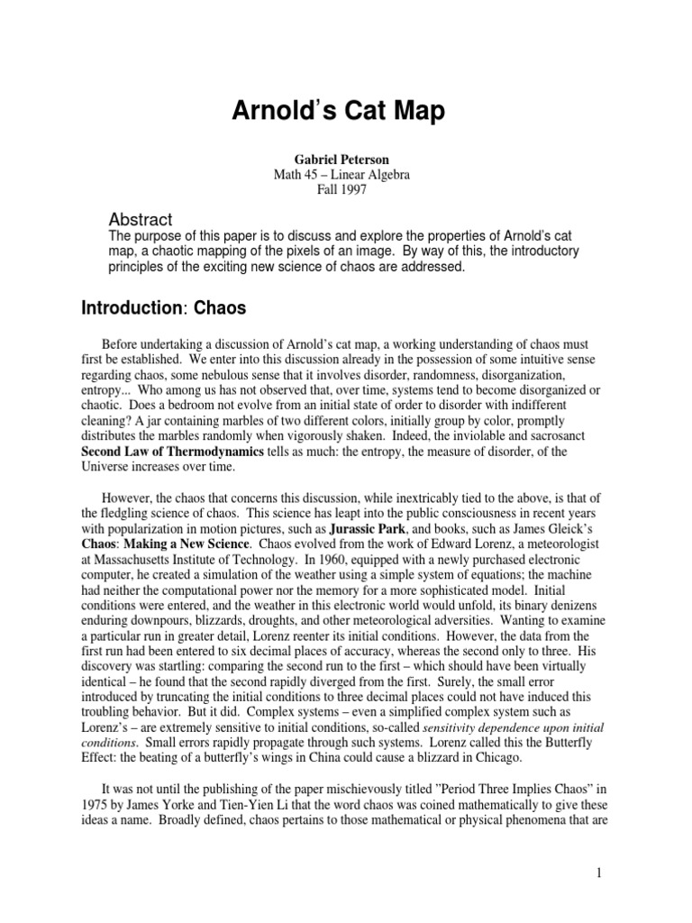 Arnold's Cat Map: Introduction: Chaos | PDF | Chaos Theory | Applied ...