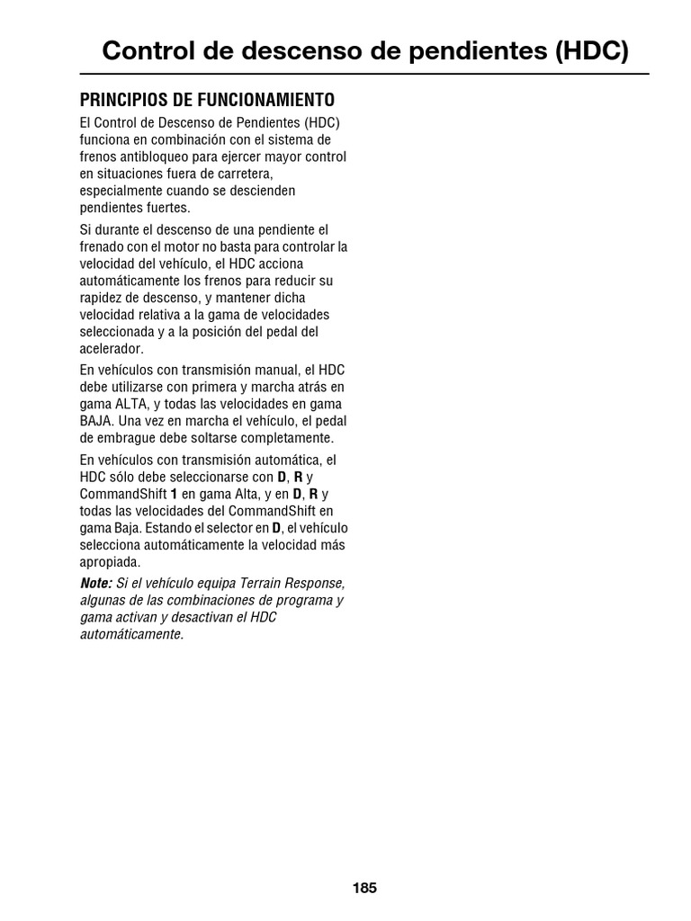 HDC Land Rover | PDF | Transmisión (Mecánica) | Sistema de freno ...