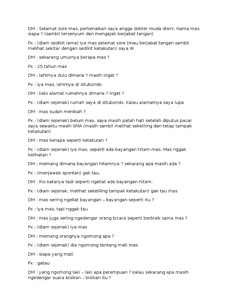 Contoh Anamnesis Psikiatri | PDF