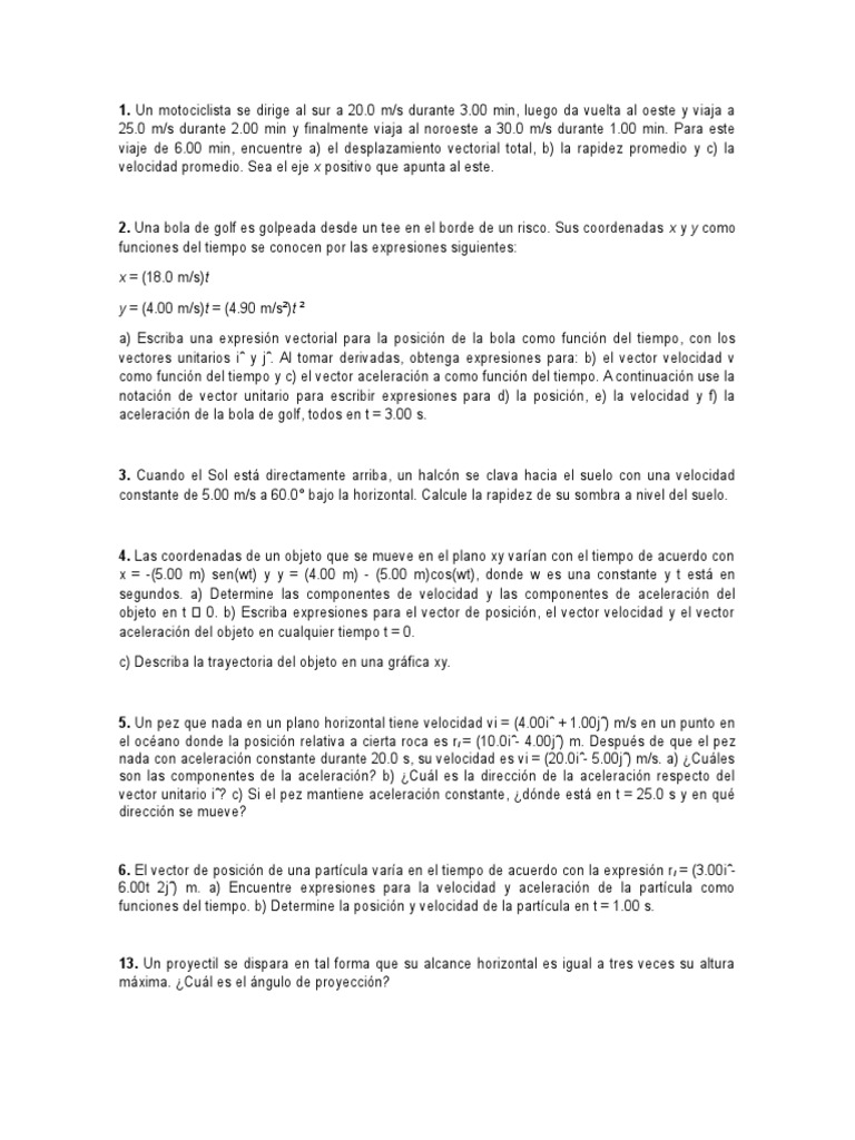 Ejercicios de Física-Serway | PDF | Aceleración | Velocidad