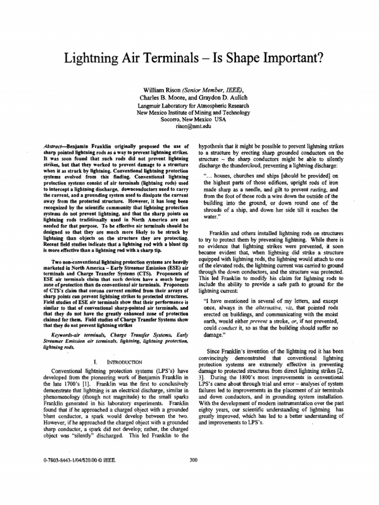 Lightning Air Terminals - Is Shape Important | PDF | Lightning | Plasma ...