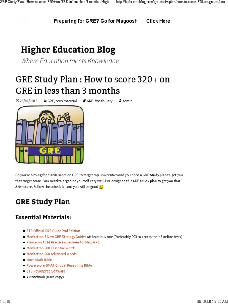 GRE Study Plan - How To Score 320+ On GRE in Less Than 3 Months - Higher Education Blog | PDF ...