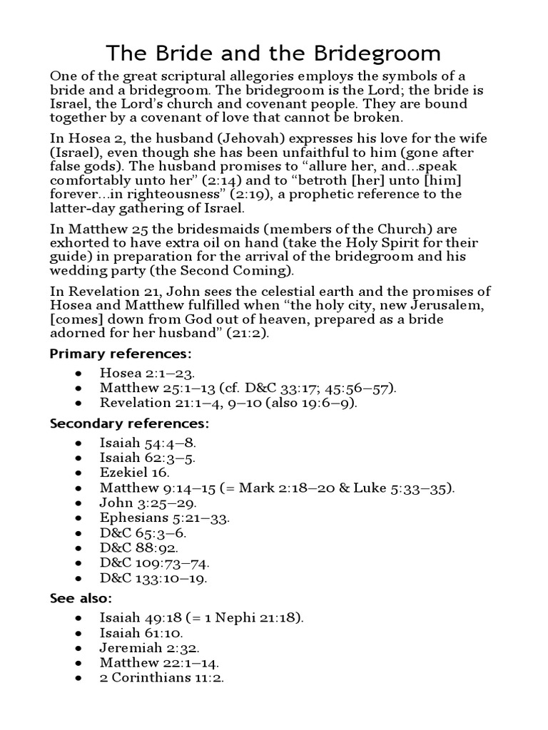 LDS Old Testament Handout 17: Bride & Bridegroom Scriptural Metaphor ...