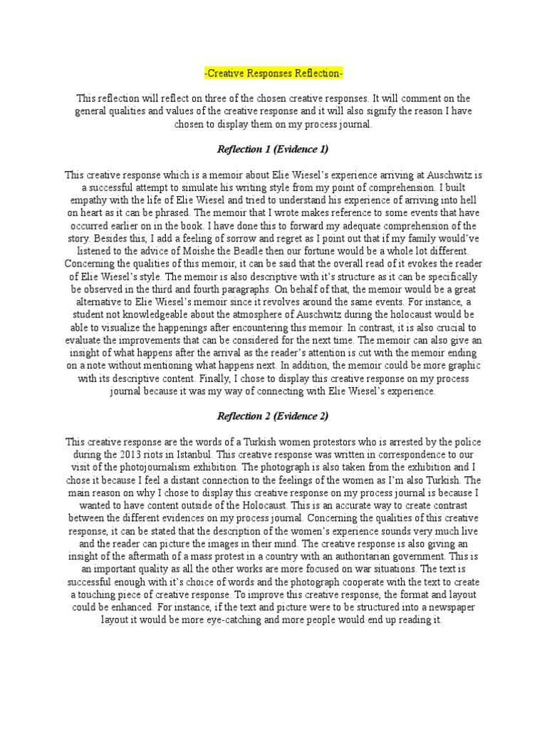 Creative Response Reflections | PDF | Creativity | Neuropsychological ...