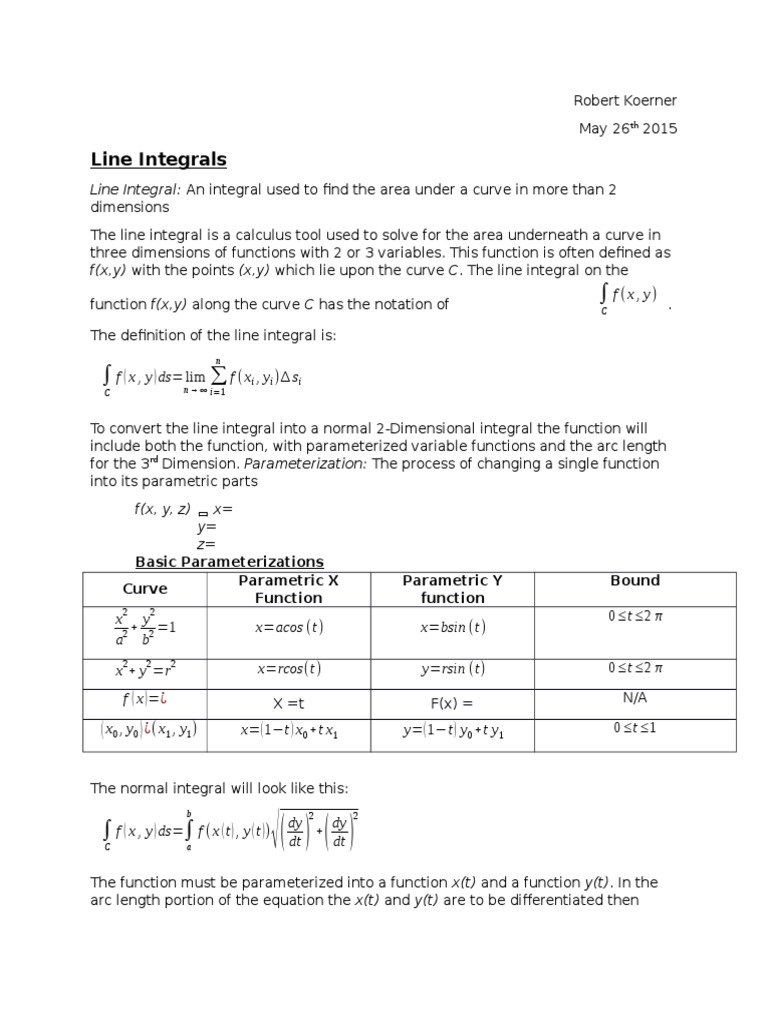 Line Integral Information Sheet | PDF | Euclidean Vector | Gradient
