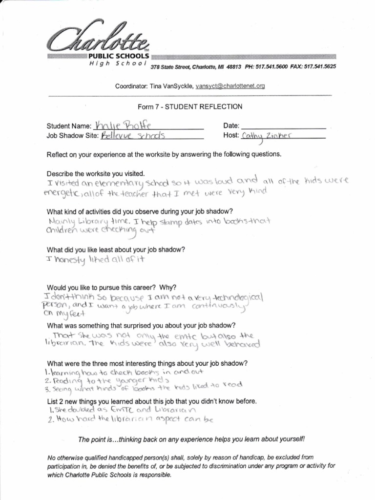 Student Job Shadow Reflection Form | PDF | Computers