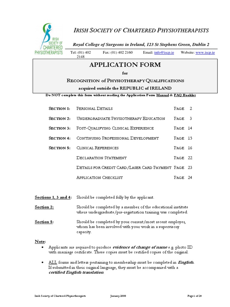 Physiotherapy Qualification Recognition Form | PDF | Physical Therapy ...