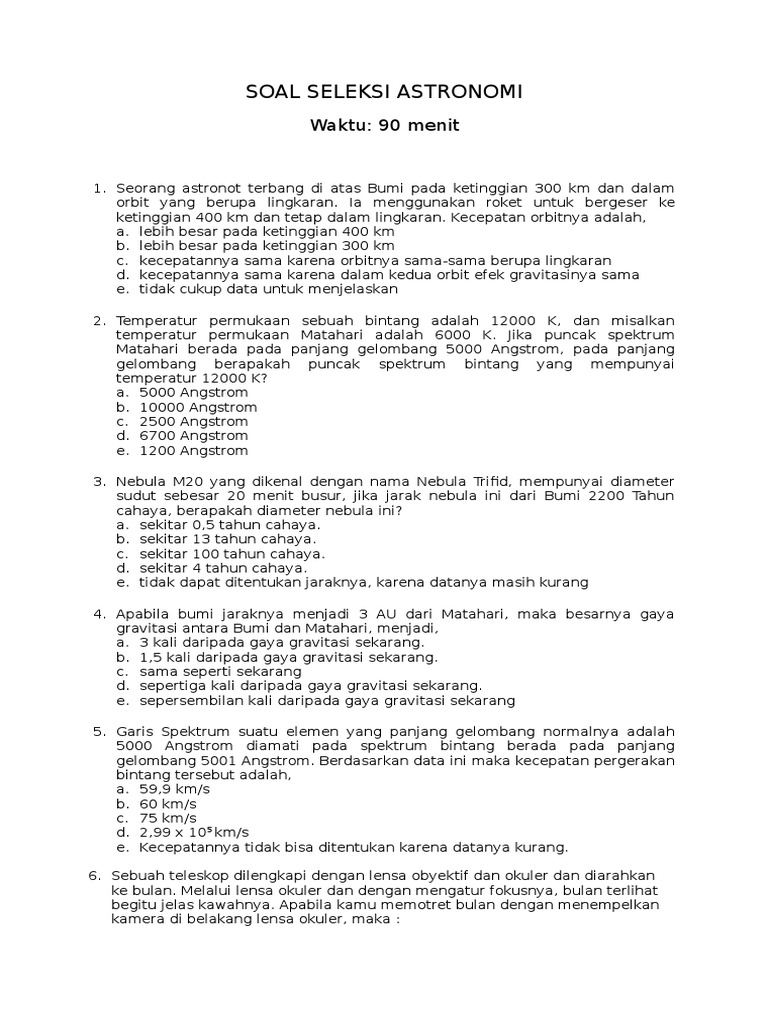 Pra Osk Astronomi 2009 Kab Gresik | PDF