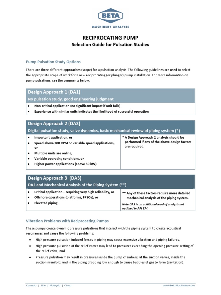 Reciprocating Pump Selection Guide For Pulsation Studies | PDF