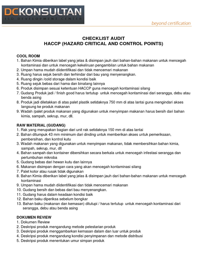 HACCP dan Audit Kualitas untuk Pengendalian Ruang Dingin dan Produksi ...