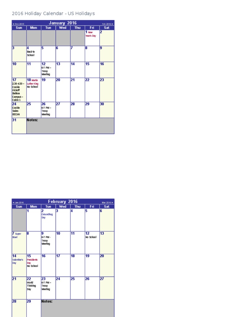 Gs - 2016 Word Calendar Us Holidays | PDF