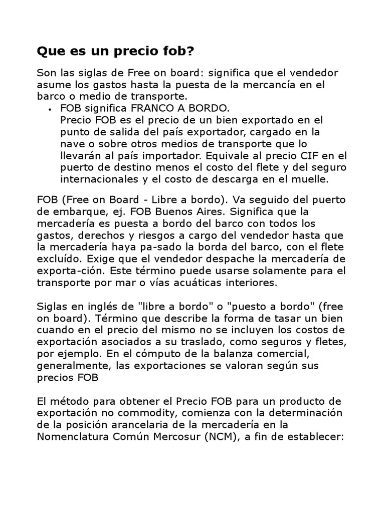 Que Es Un Precio Fob | PDF | Precios | Exportaciones