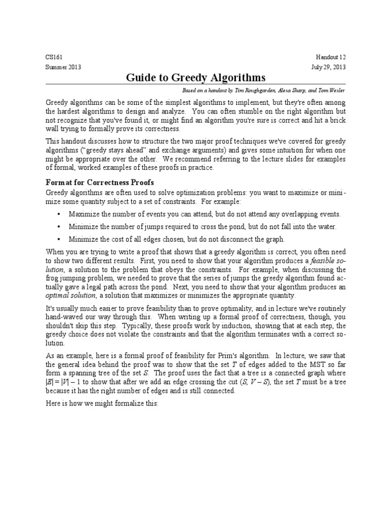 120 Guide To Greedy Algorithms Pdf Mathematical Optimization Algorithms