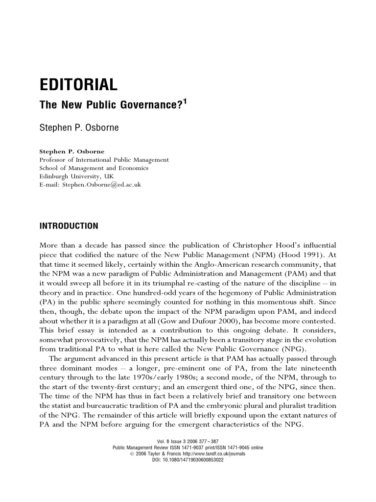 The New Public Governance | Governance | Public Administration