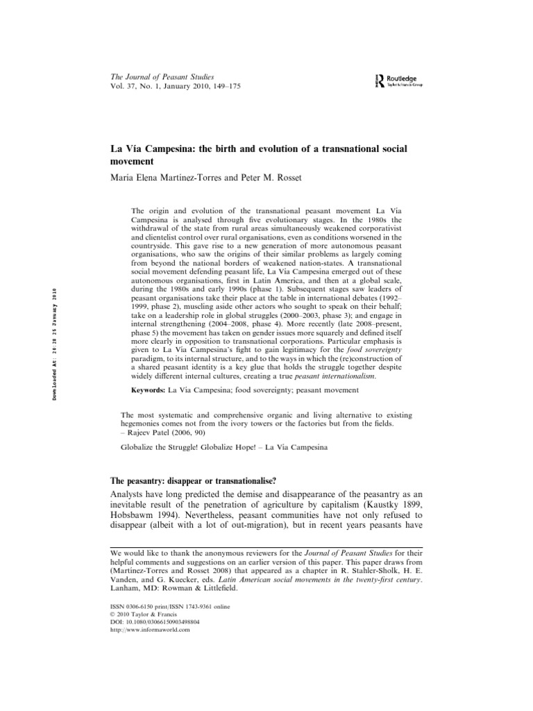 La Via Campesina: The Birth and Evolution of A Transnational Social ...
